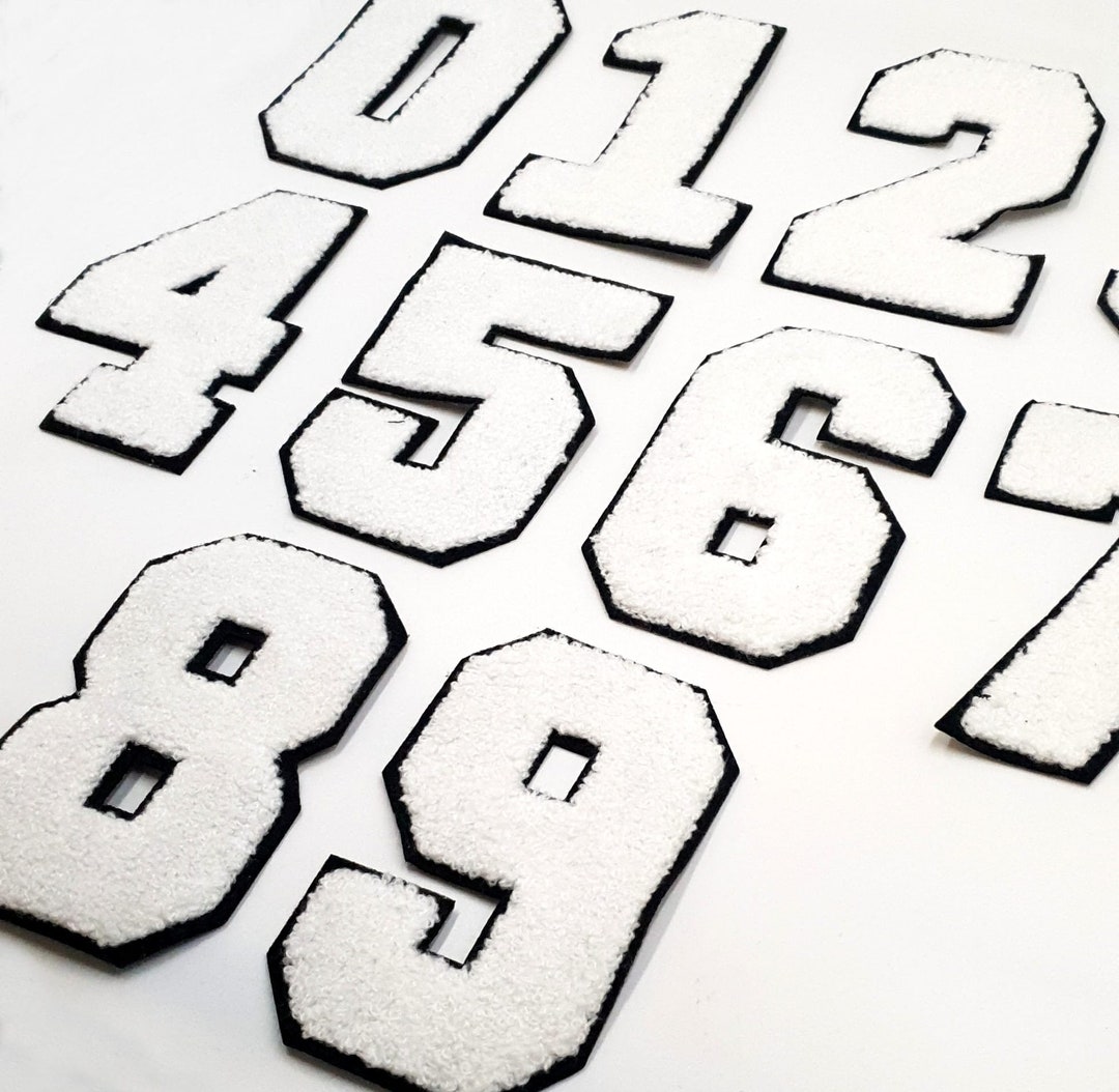 Large 12cm Chenille White Number Patch Patches Iron on Alphabet ...