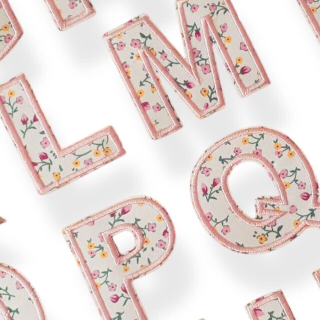 Floral Letter Patch: Pink Embroidered Applique (5cm) Alphabet Patches ...