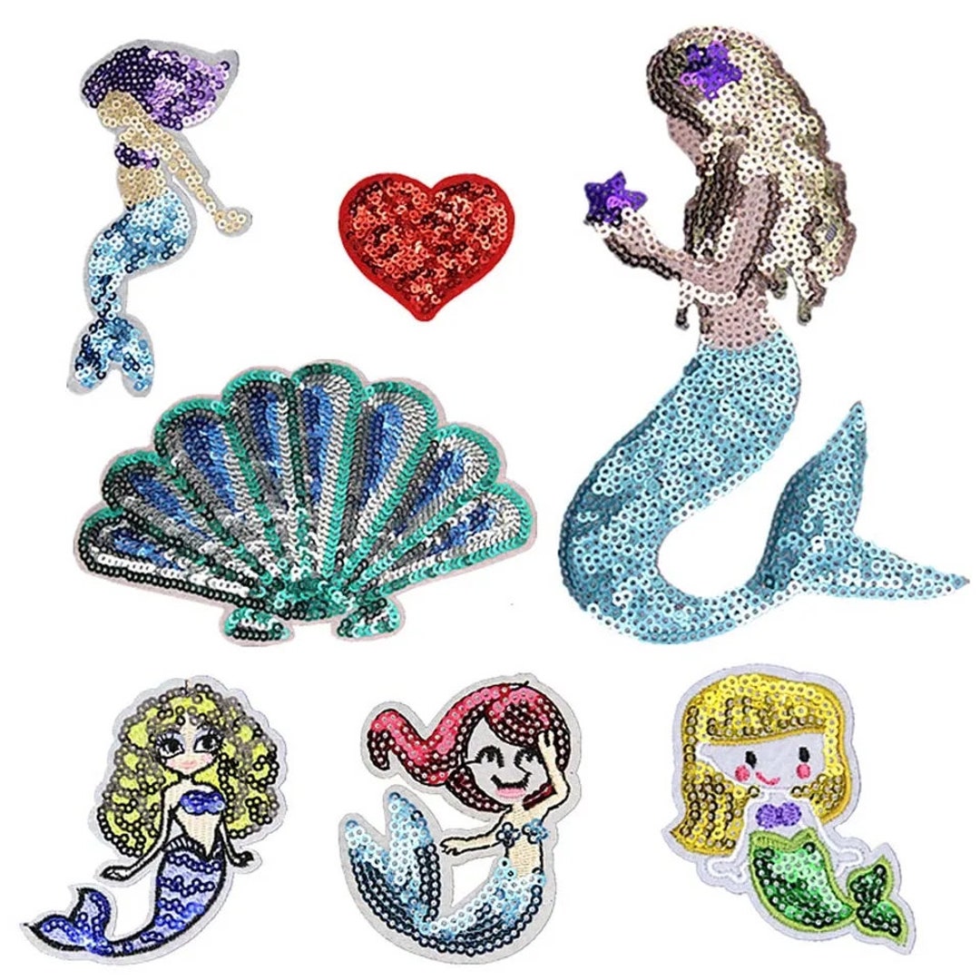 Mermaid Embroidered Sequin Iron on Sew on Patch Patches Ocean Sea ...