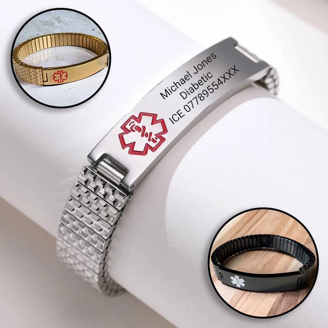 Personalised Medical Alert Bracelet Customised Engraving Stainless Steel ID Name Name ICE Engraved Gold Silver Black Etsy