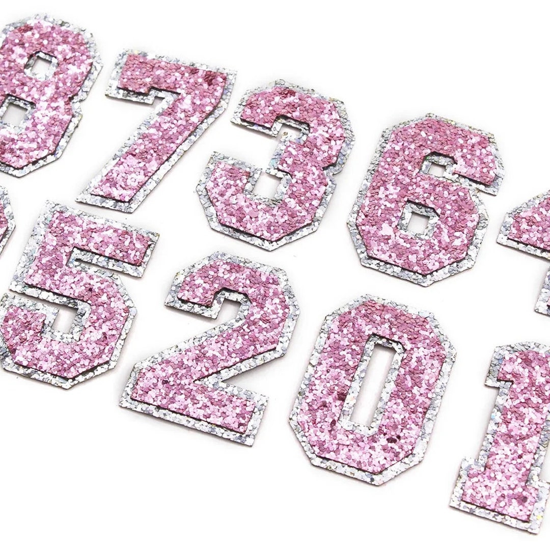 Pink Number Patch Patches 5cm Iron on Sew on Sequin Glitter Embroidery ...