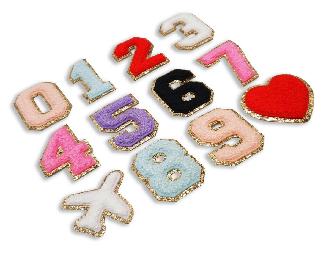 Chenille Gold Trim Number Patch Patches Iron on Alphabet Embroidery ...
