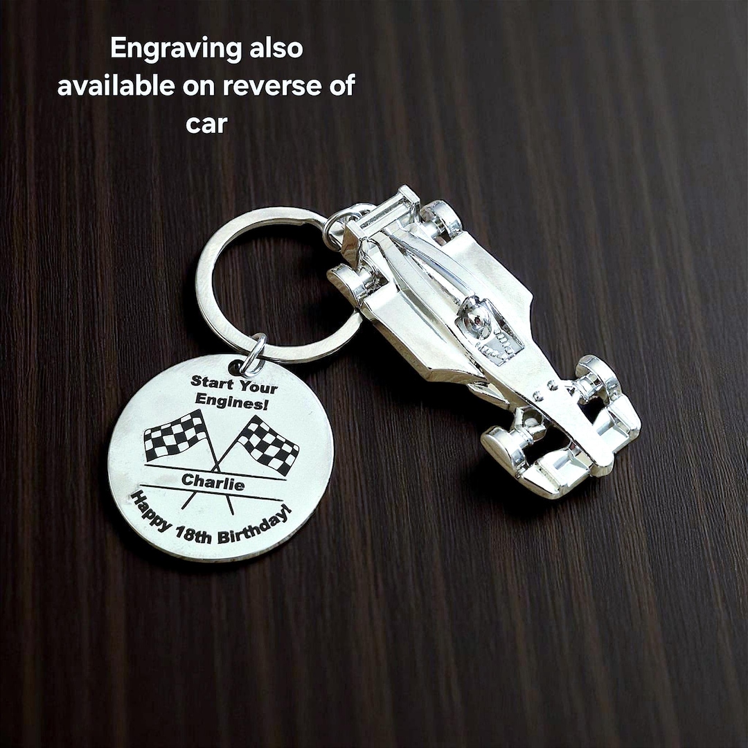 Personalised Racing Car Keyring – Custom Engraved Disc, Motorsport Gift ...