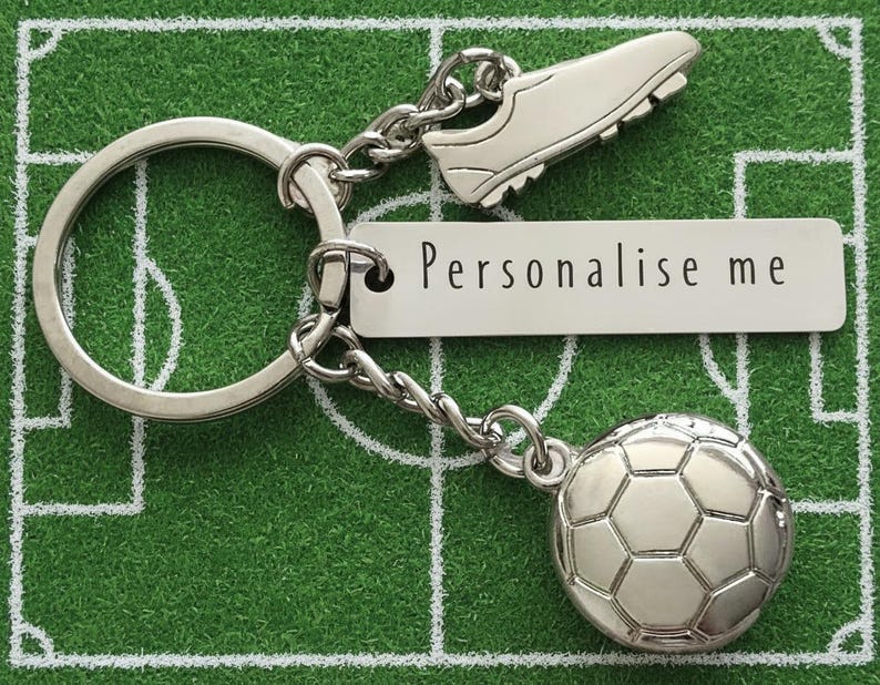 Personalised Football Keyring: Engraved Stainless Steel Soccer Coach ...