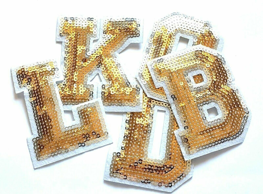 Gold Letter Sequin 7.3cm Patch Patches Iron-on / Sew-on Clothes ...