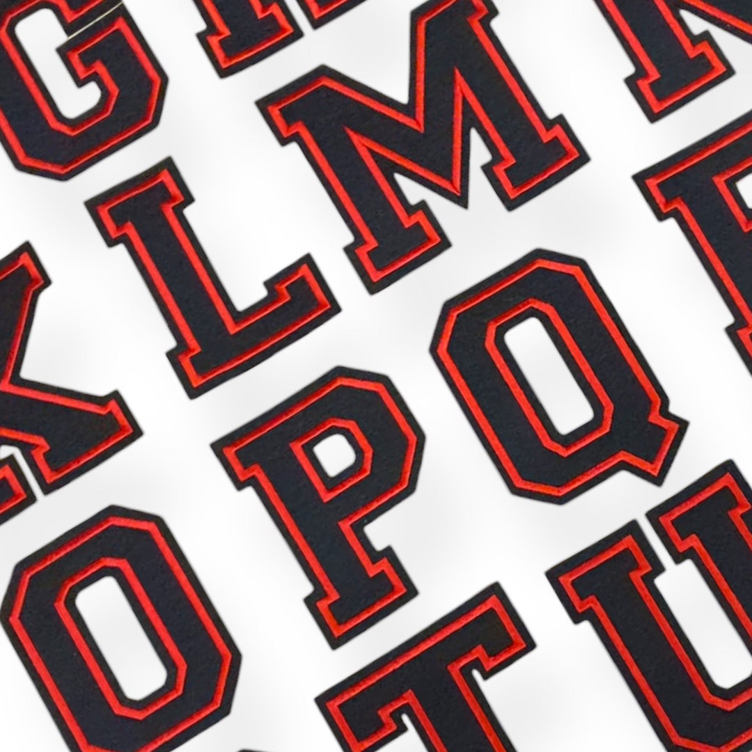 20cm Black Red Varsity Letter / Number Patch Patches Iron on / Sew on ...