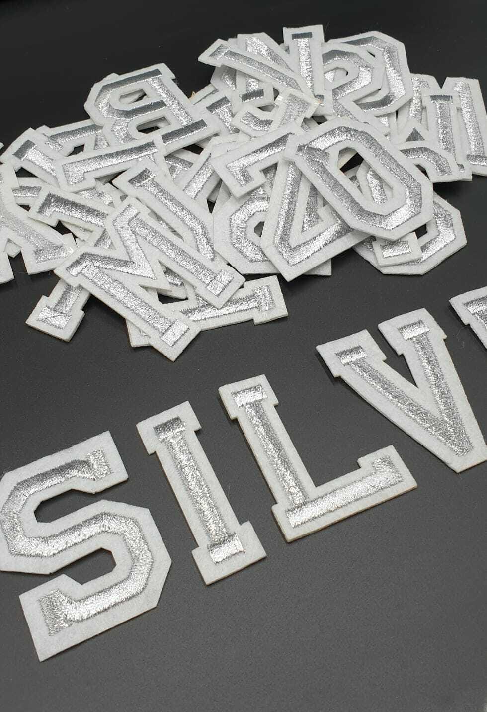 Silver Letter Patch Patches Iron on / Sew on Retro Alphabet Embroidery ...