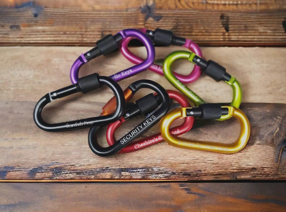 Carabiners, Personalised, Laser Engraving, Multi Colour Red Black Green ...
