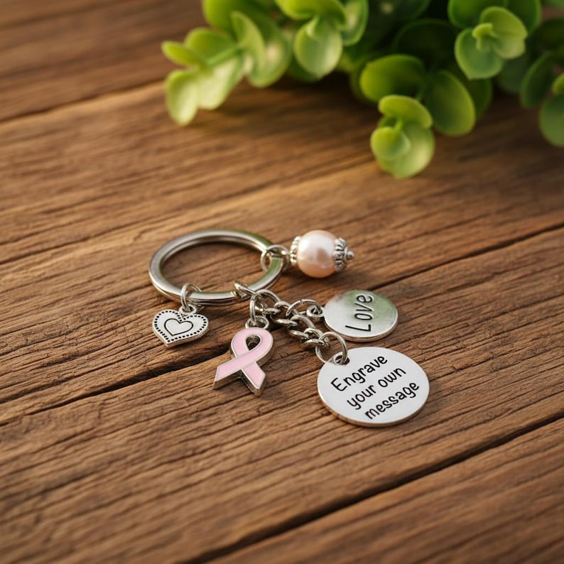 Personalised Breast Cancer Awareness Keyring: Engraved Inspirational ...