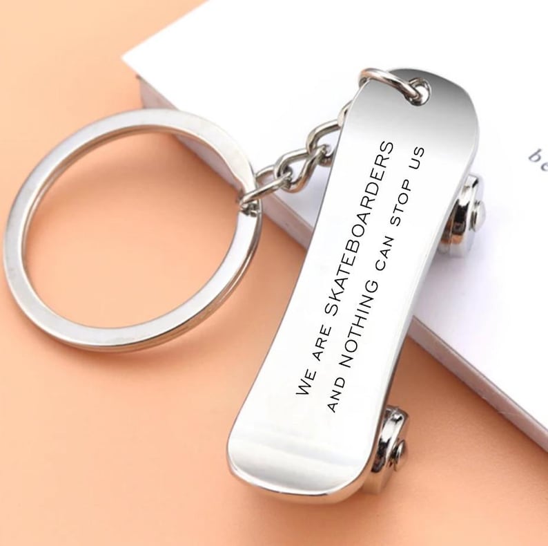 Custom Engraved Skateboard Keyring: Personalised Stainless Steel Charm ...