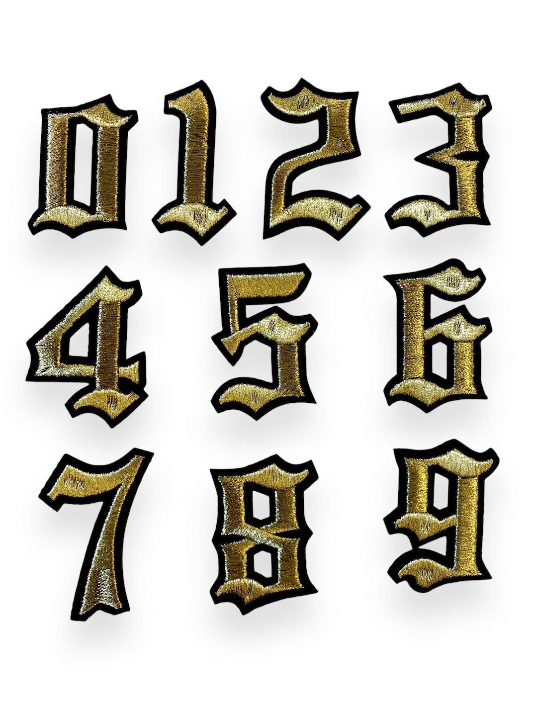 Number Gold Patch Patches Iron on / Sew on Old English Retro Alphabet ...