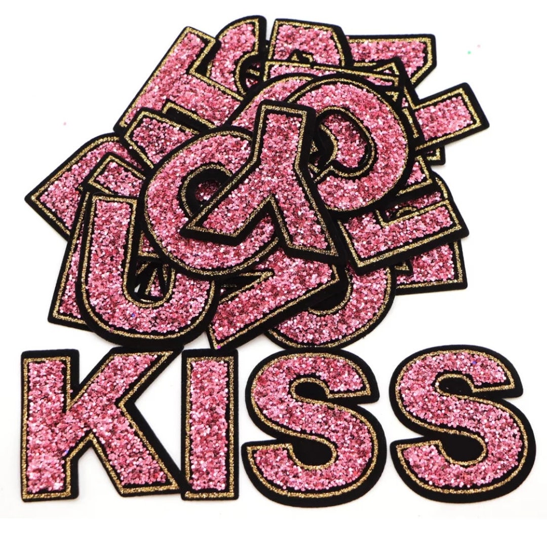 Light Pink Sequin Letter Patch Patches Iron on / Sew on Retro Alphabet ...