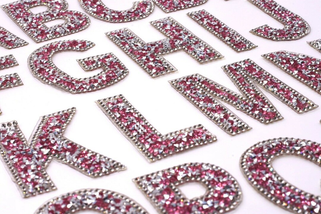 Pink Large Rhinestone Sparkle Letter Patch Patches Iron on Alphabet ...