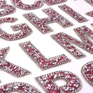 Pink Large Rhinestone Sparkle Letter Patch Patches Iron on Alphabet ...