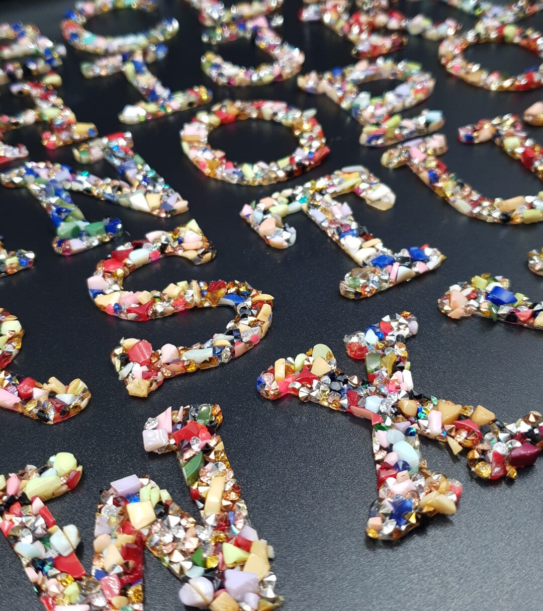 Multi Colour Large Rhinestone Sparkle Letter Patch Patches Iron on ...