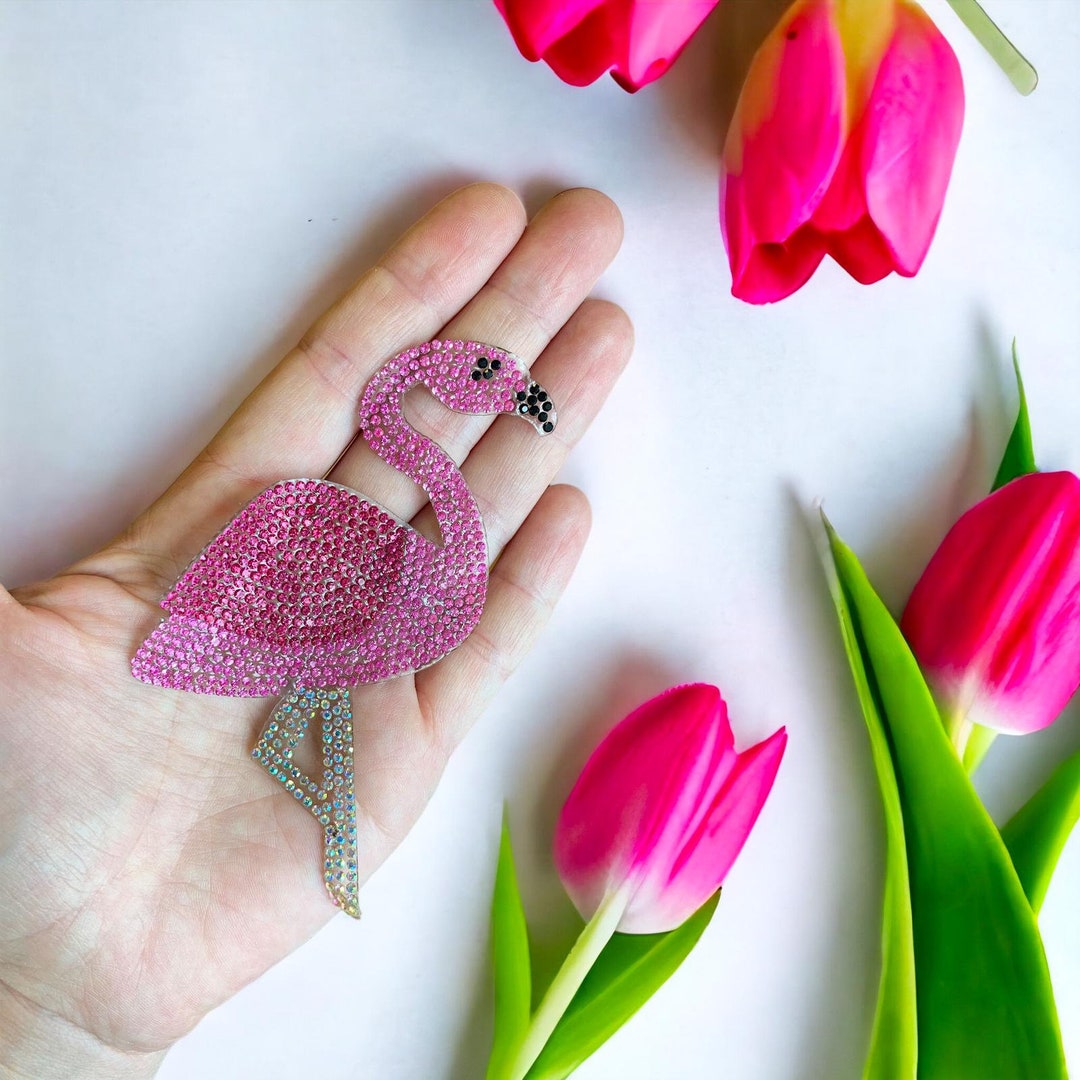 Rhinestone Flamingo Bird Cute Patch Patches Iron on Alphabet Embroidery ...