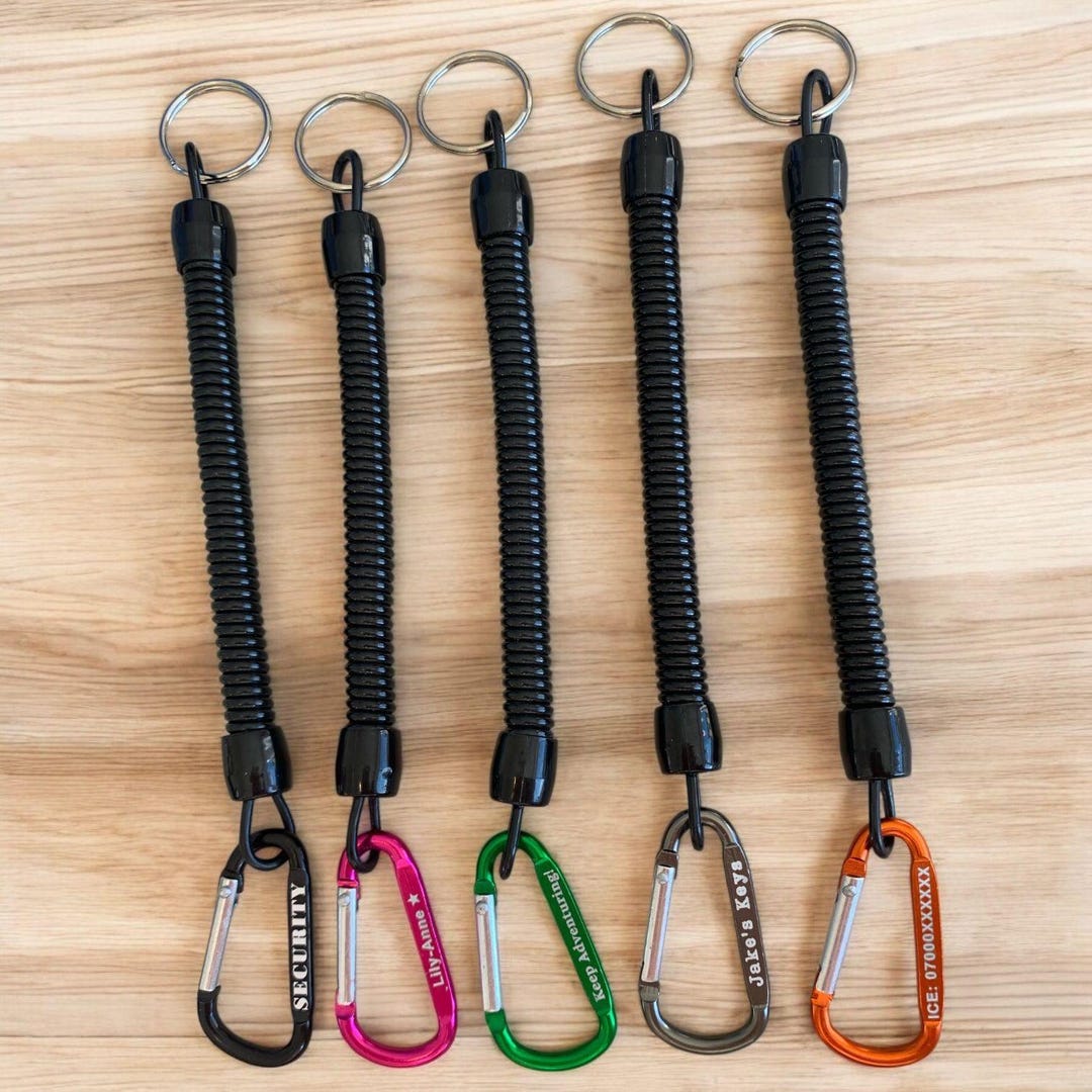 Personalised Carabiner & Coil Key Clip: Laser Engraved Aluminium ...