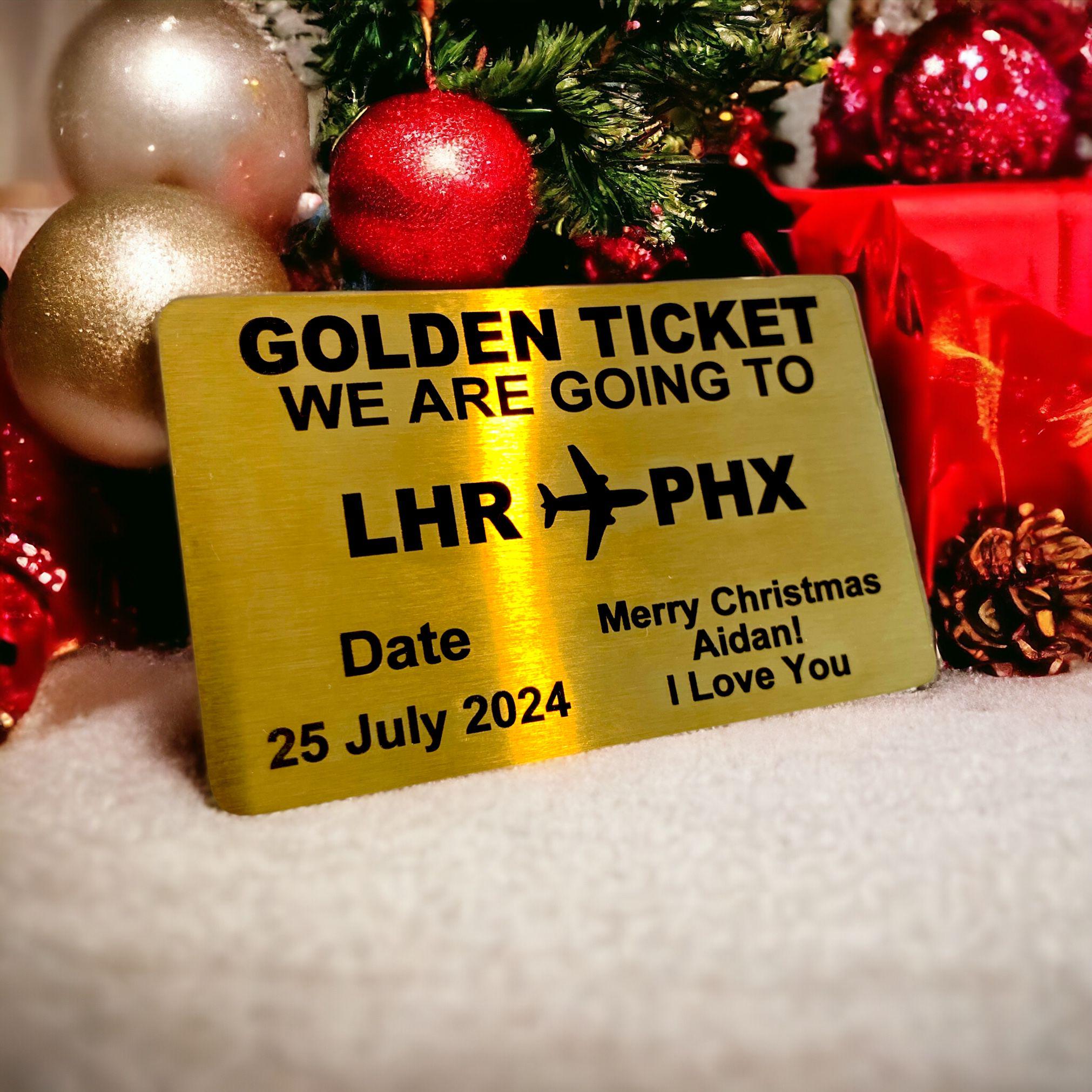 Personalised Golden Ticket Stainless Steel Card Christmas Gift Idea ...