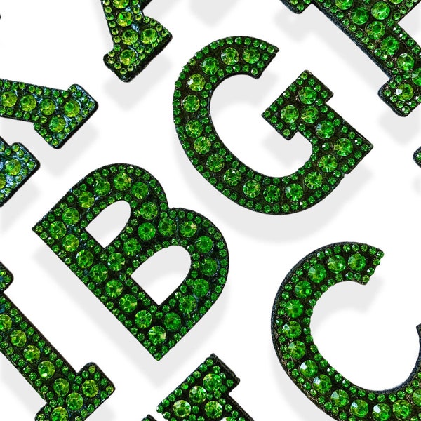 Rhinestone Iron on Letters Green - Etsy