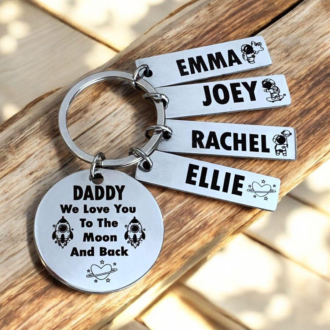 Personalised Space Themed Family Keyring Set: Engraved Stainless Steel ...