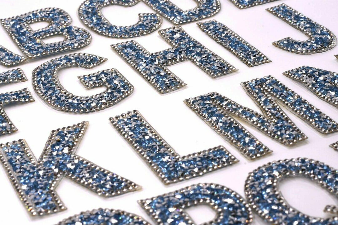 Blue 6.3cm Rhinestone Sparkle Letter Patch Patches Iron on Alphabet ...