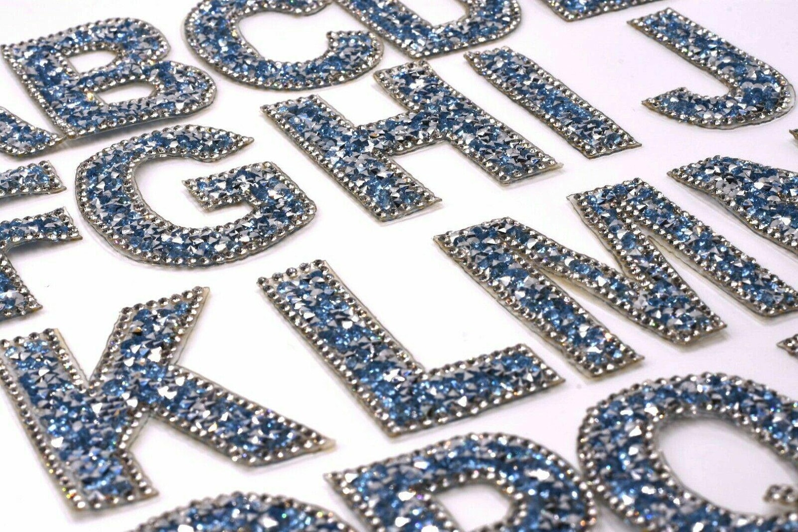 Blue 6.3cm Rhinestone Sparkle Letter Patch Patches Iron on Alphabet ...