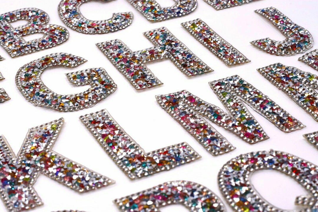 Rainbow 6.3cm Rhinestone Sparkle Letter Patch Patches Iron on Alphabet ...