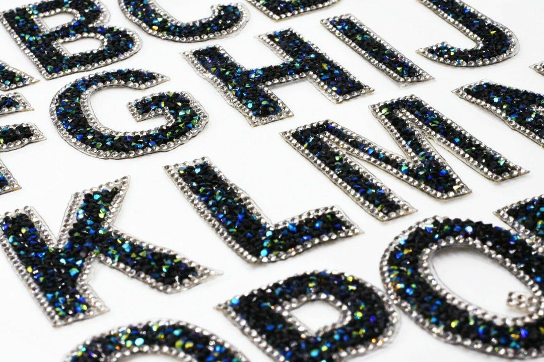 Ocean Blue 6.3cm Rhinestone Sparkle Letter Patch Patches Iron on ...