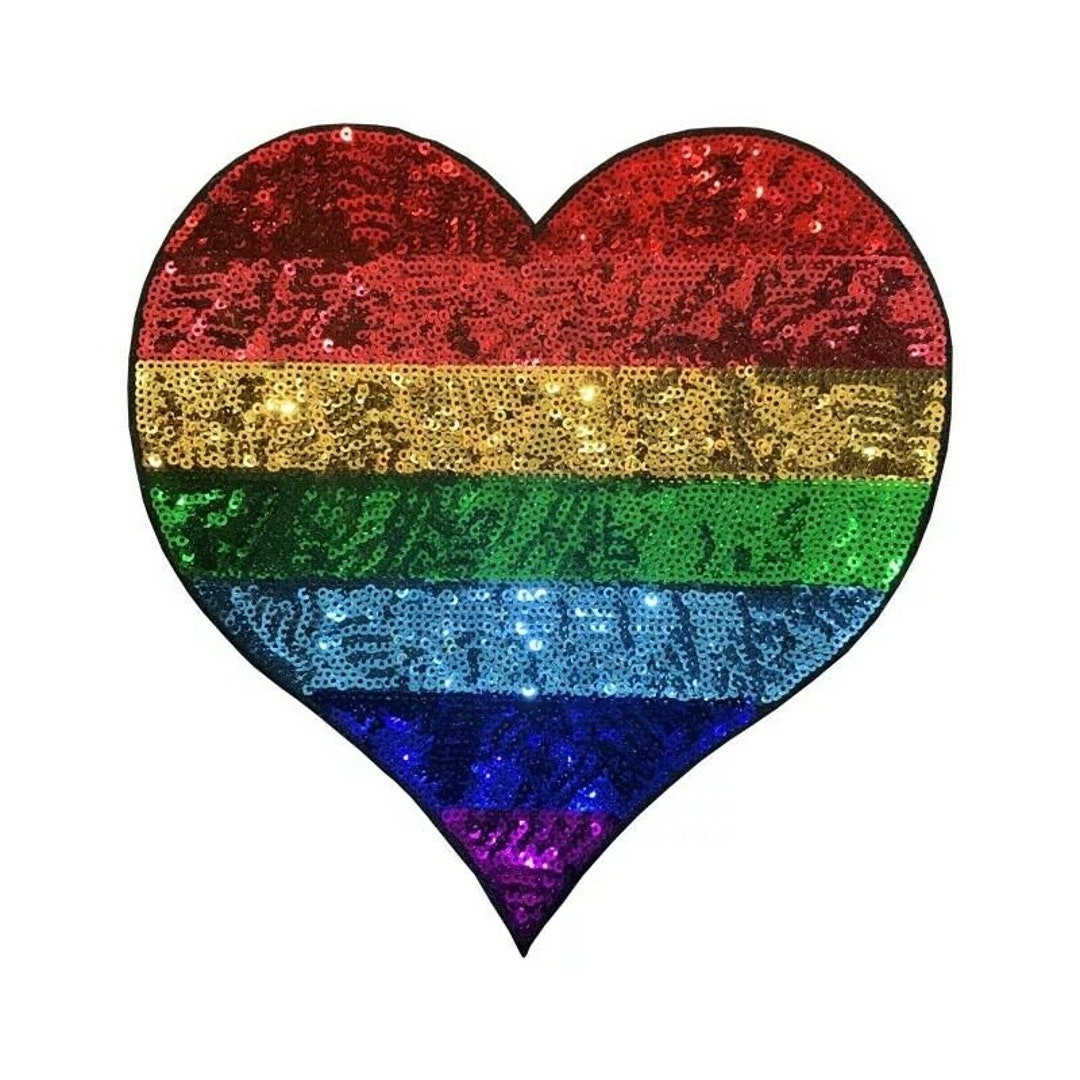 Large 24.5cm Rainbow Heart Sequin Logo Patch Badge Iron on / Sew on ...