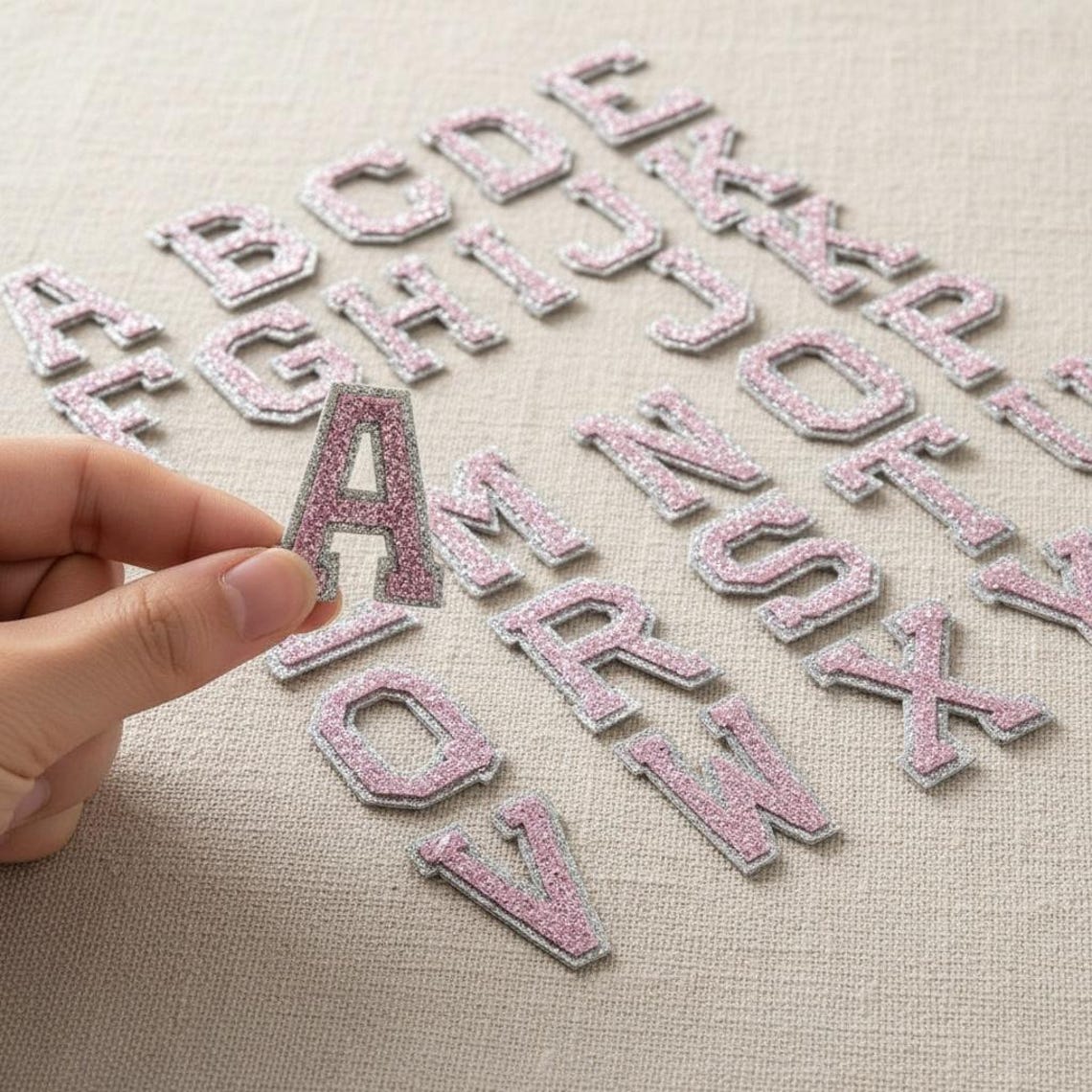 Pink Letter Patch Patches Iron on Sequin Glitter Alphabet Embroidery ...