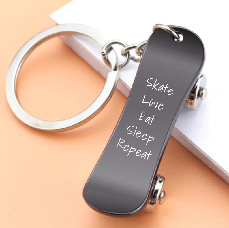 Custom Engraved Skateboard Keyring: Personalised Stainless Steel Charm ...