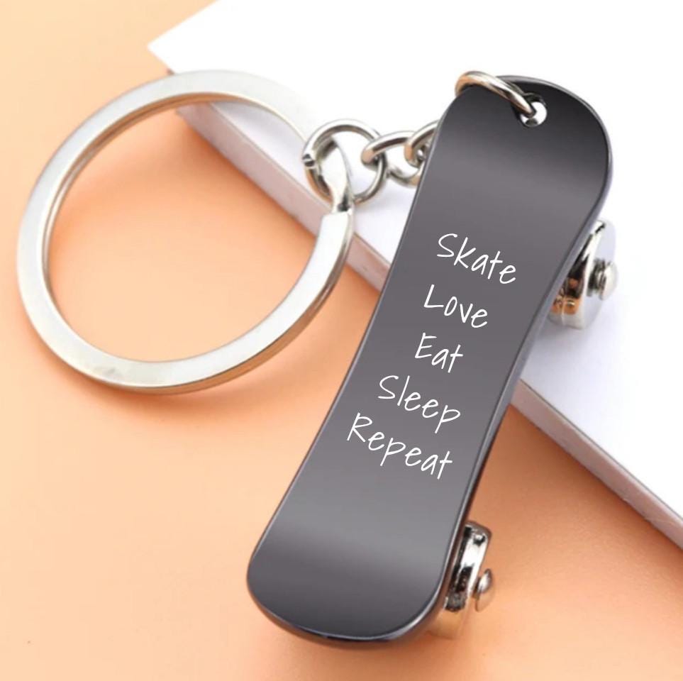 Custom Engraved Skateboard Keyring: Personalised Stainless Steel Charm ...