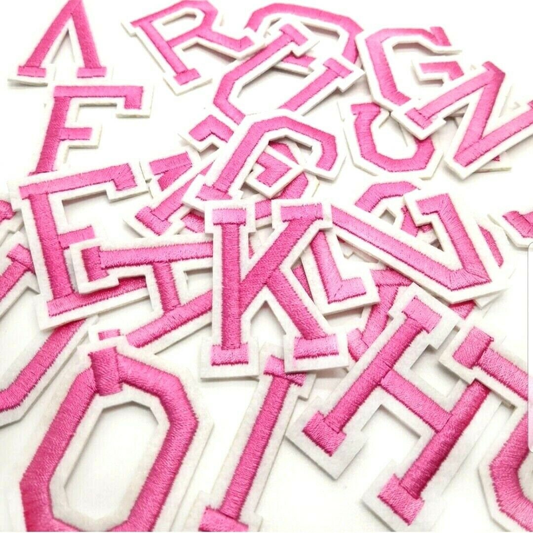 Pink Letter Patch Patches Iron on / Sew on Retro Alphabet Embroidery ...