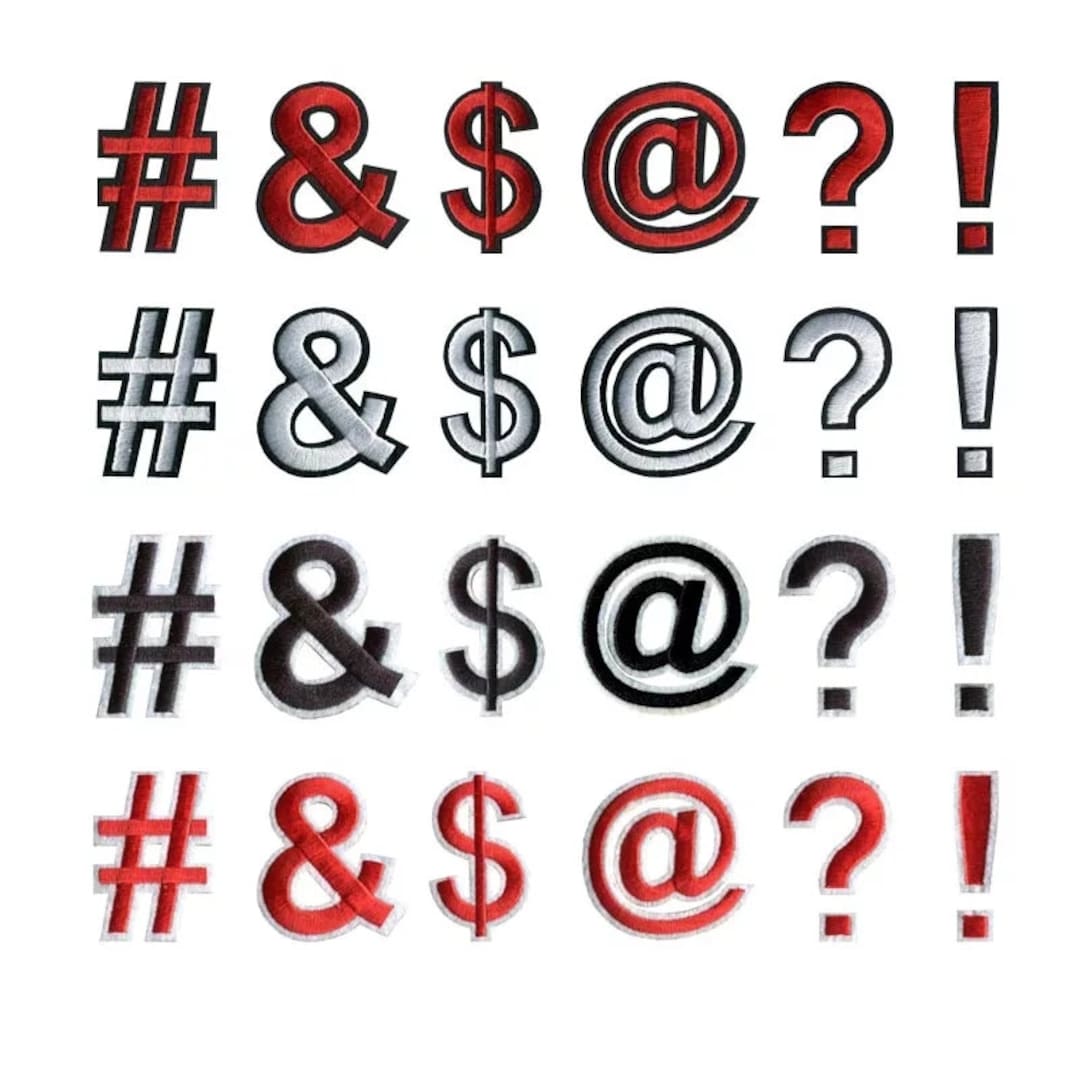Red Silver Letter Punctuation Hash Tag Dollar Symbol Patch Iron on /sew ...