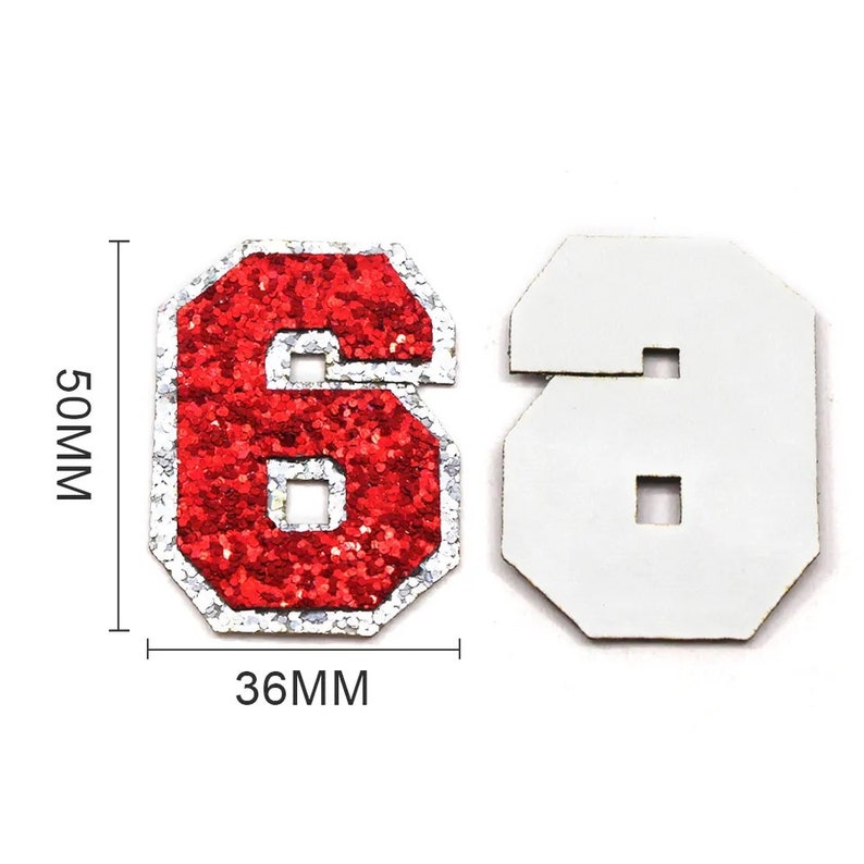 Red Number Patch Patches 5cm Iron on Sew on Sequin Glitter Embroidery ...