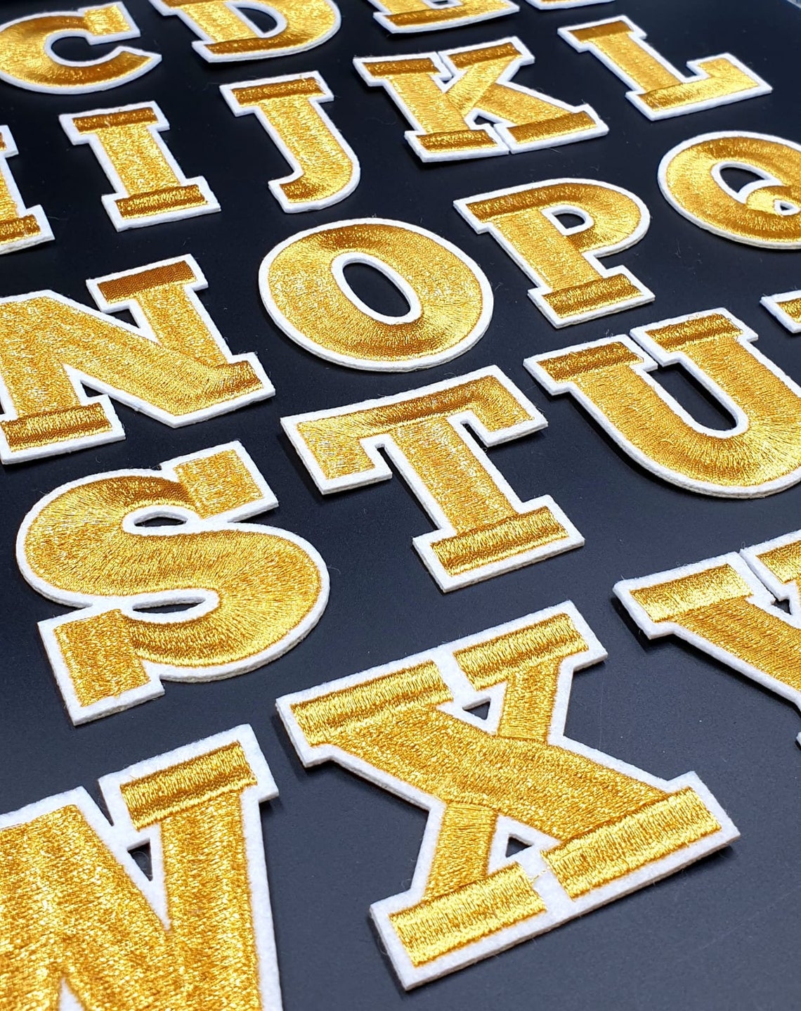 LARGE Gold / White Letter Patch Patches Iron on / Sew on - Etsy