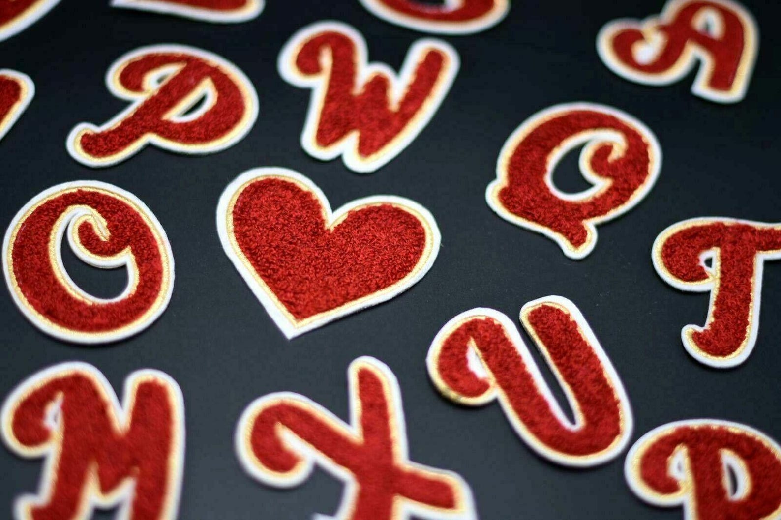 Red / Gold Chenille Letter Patch Patches Iron on / Sew on Alphabet ...