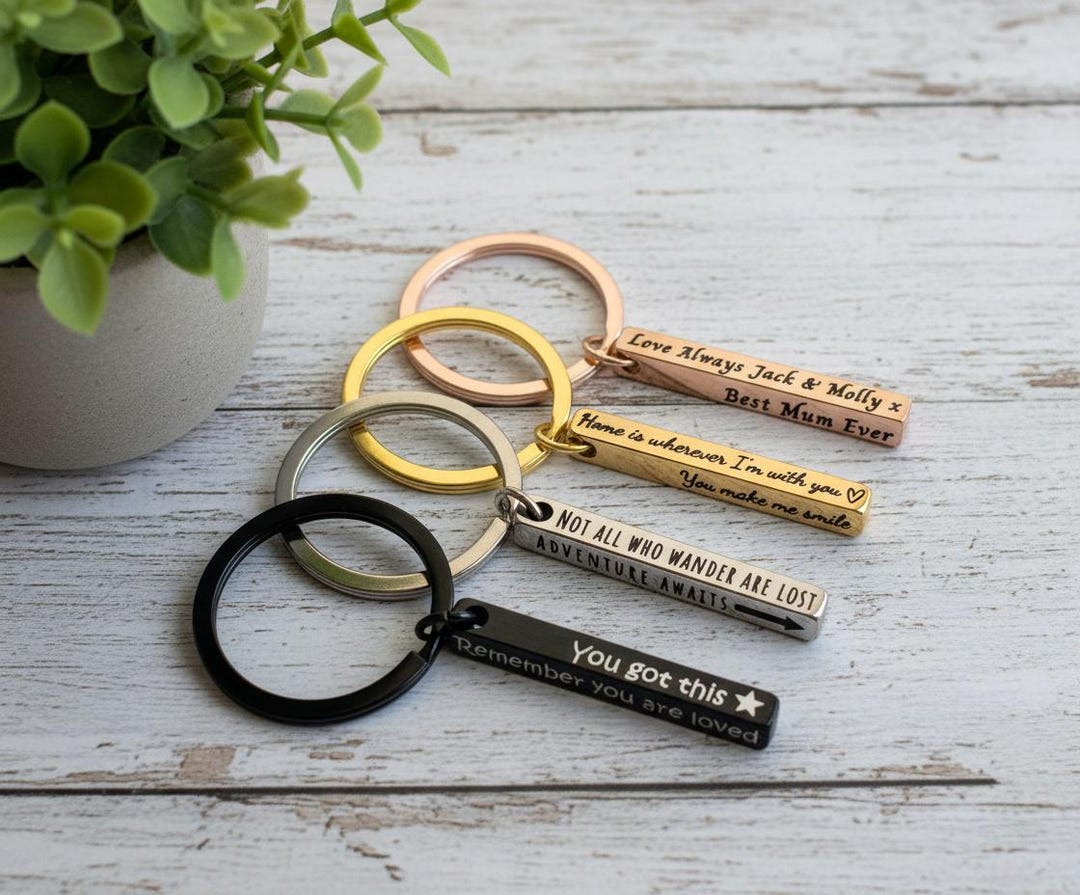 Personalised Bar Keyring Keychain, Custom Made, Engraved, Customisable ...