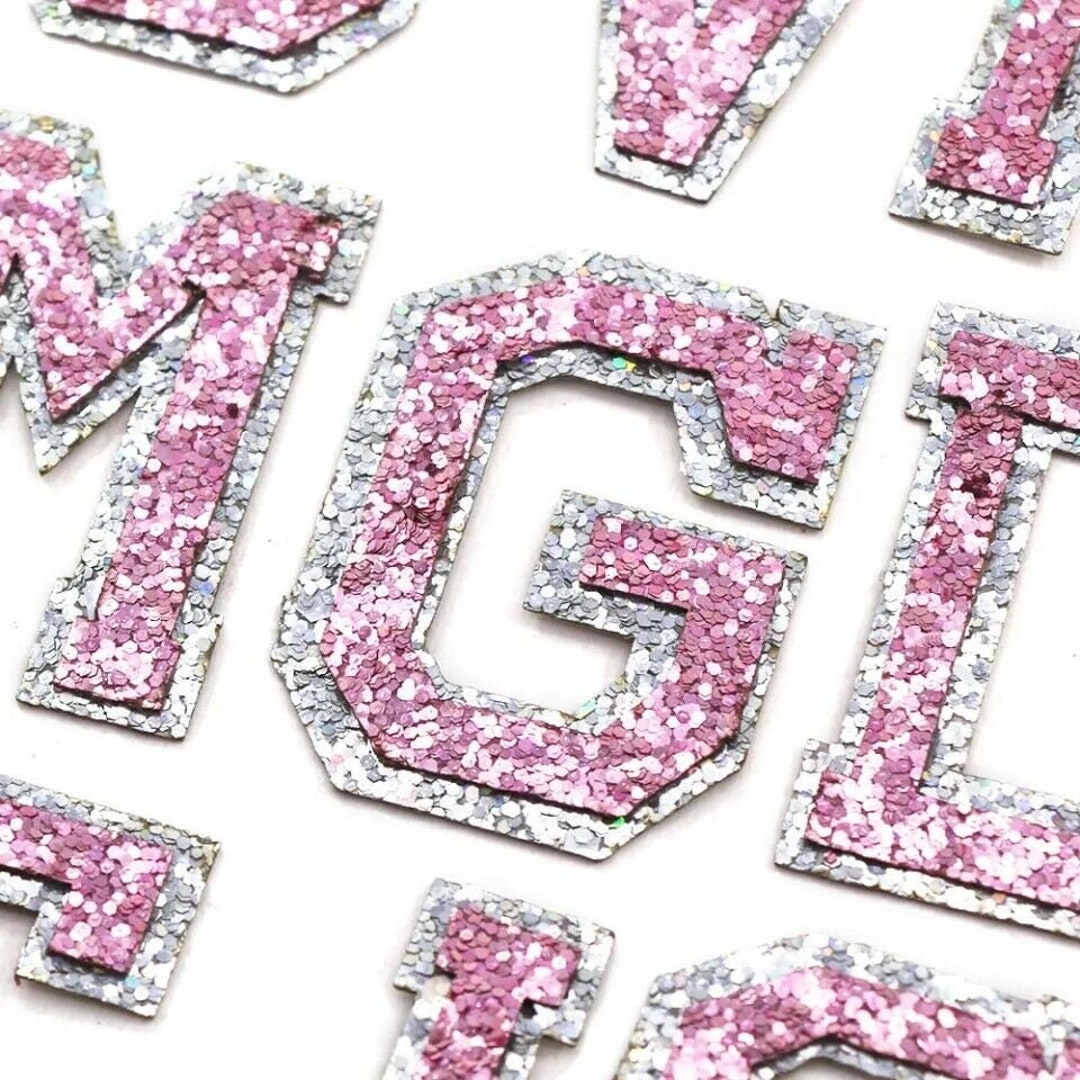 Pink Letter Patch Patches Iron on Sequin Glitter Alphabet Embroidery ...