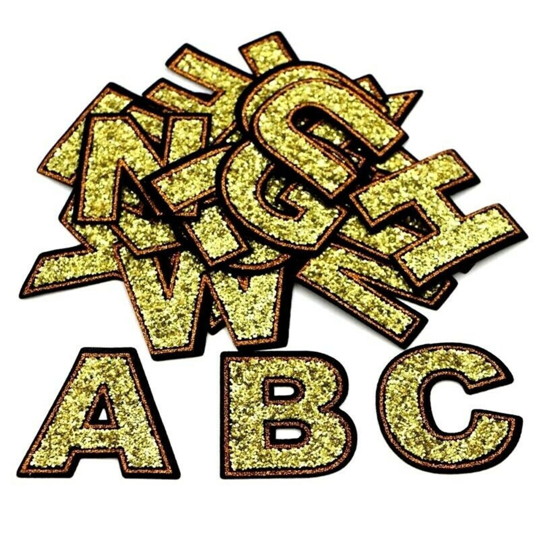 Gold Sequin Letter Patch Patches Iron on / Sew on Retro Alphabet ...