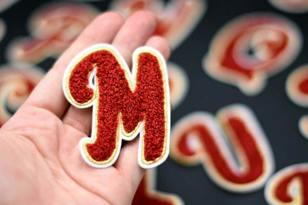 Red / Gold Chenille Letter Patch Patches Iron on / Sew on Alphabet ...