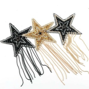 Rhinestone Sparkle Star Space Patch Patches Iron on Tassel Embroidery ...