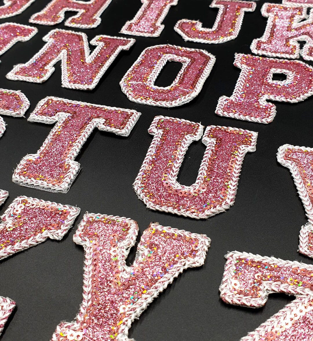 Glitter Pink Letter Patch Patches Iron on / Sew on Retro Alphabet ...