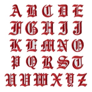 Red Old English Letter Patches Iron on / Sew Retro Alphabet Embroidery ...