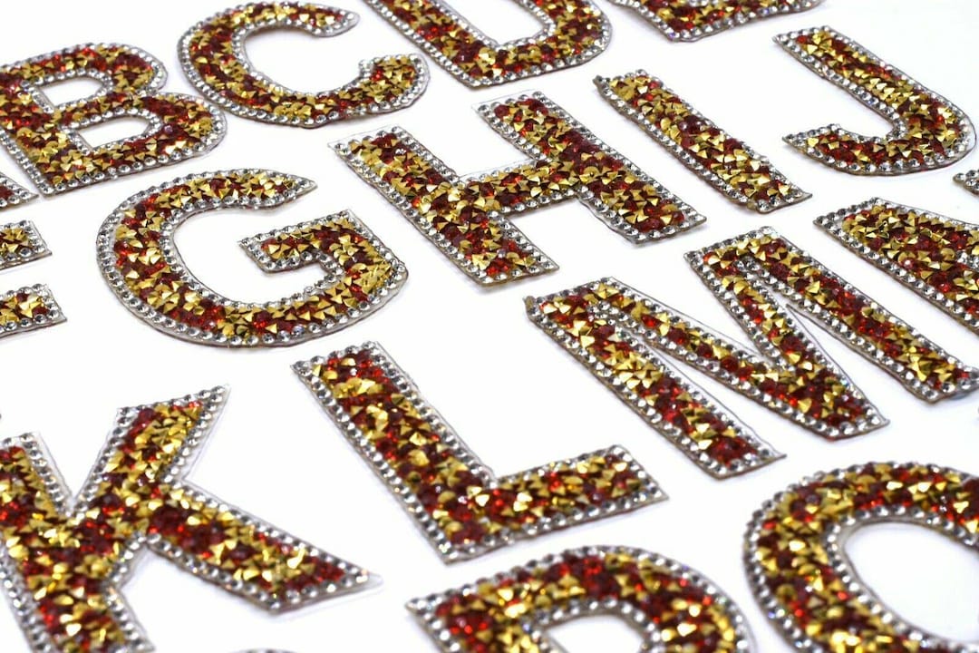 Large 6.3cm Red/gold Rhinestone Sparkle Letter Patch Patches Iron ...