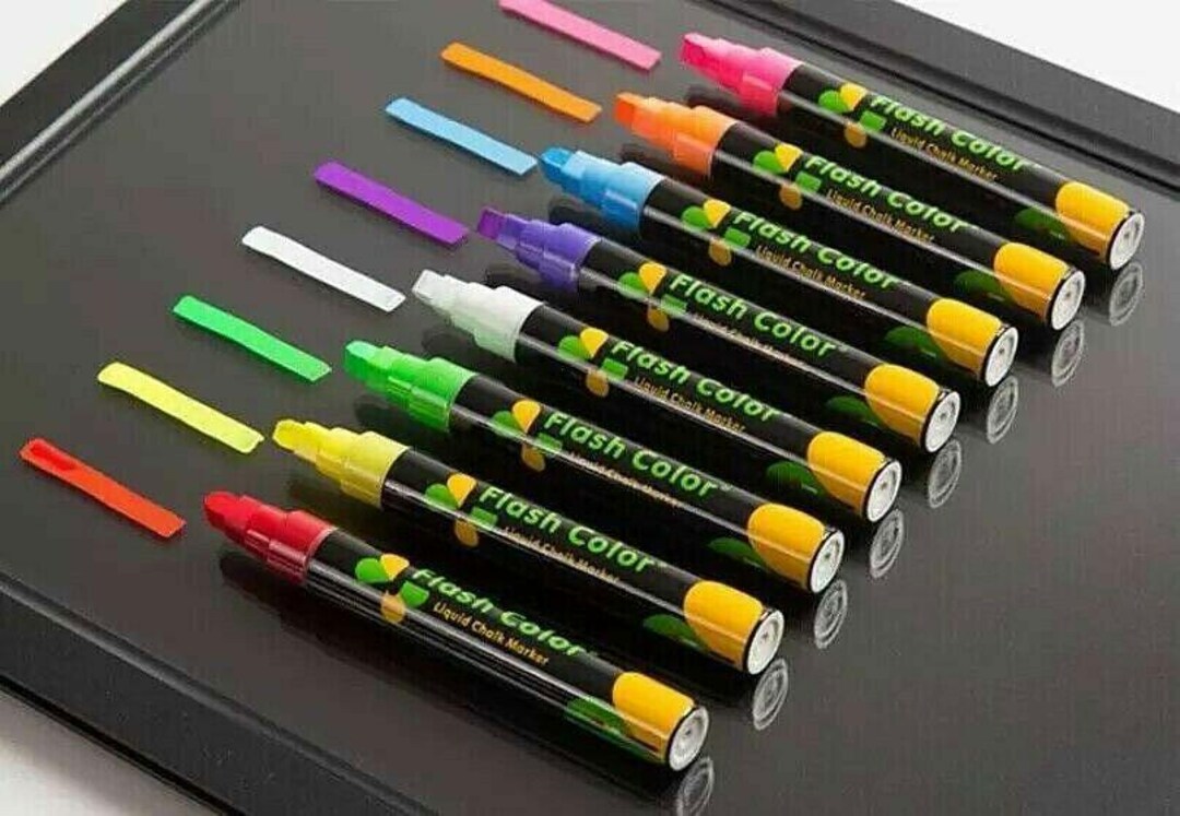 8 Chalk Pen Set & Coloured Liquid Marker Art Blackboard Black Signs ...
