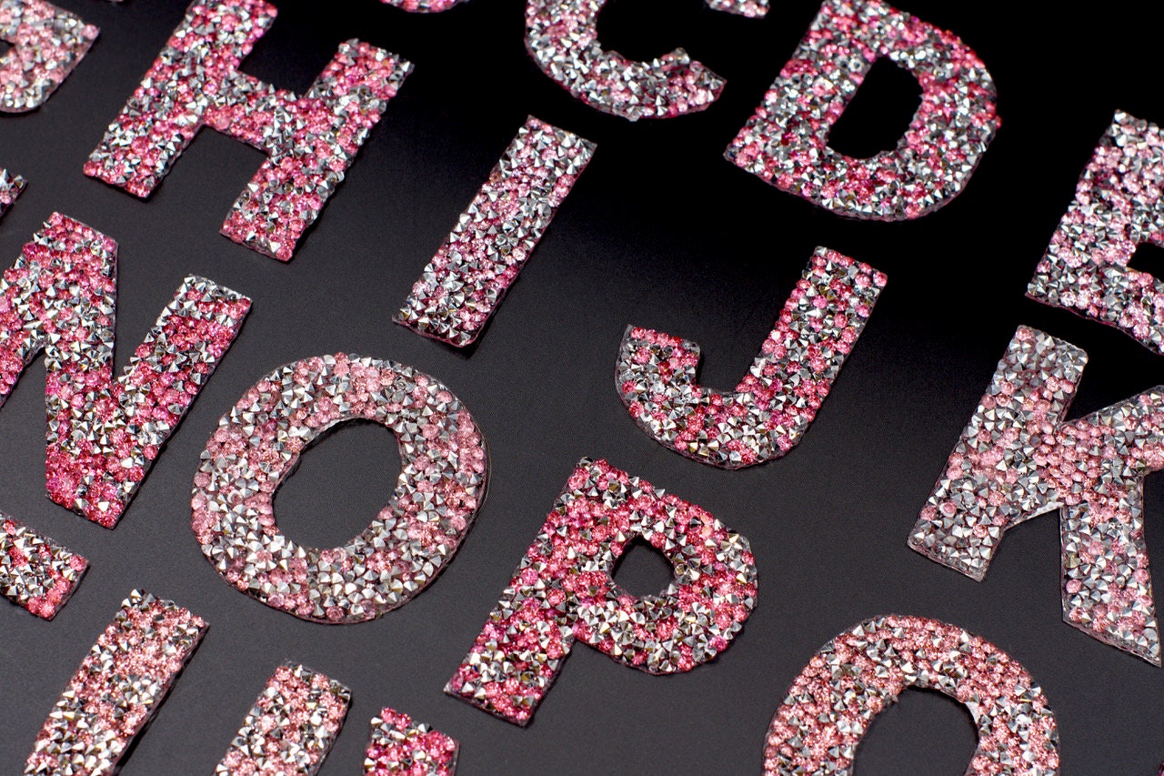 Pink Rhinestone Sparkle Letter Patch Patches Iron on Alphabet - Etsy