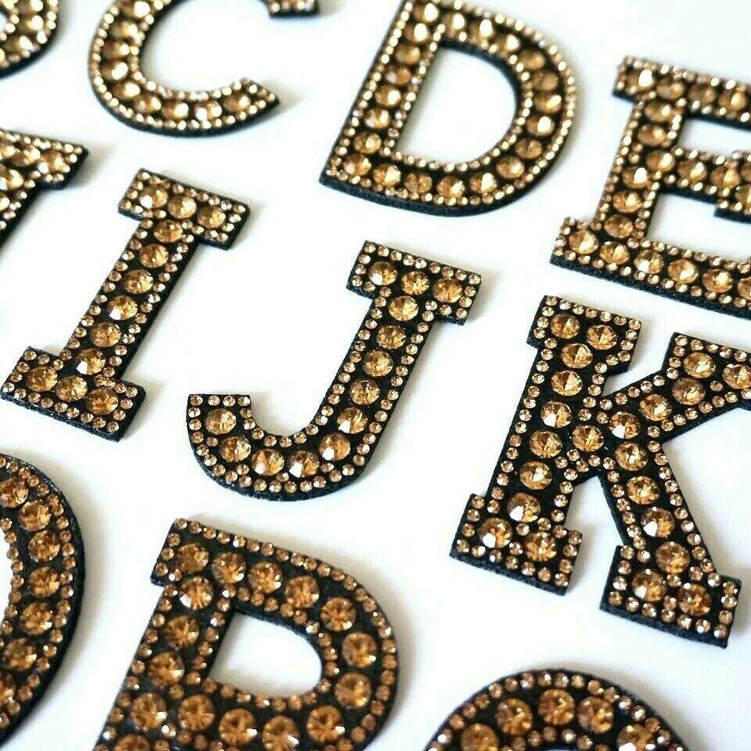 Bronze Rhinestone Sparkle Letter Patch Patches Iron /sew on Alphabet ...