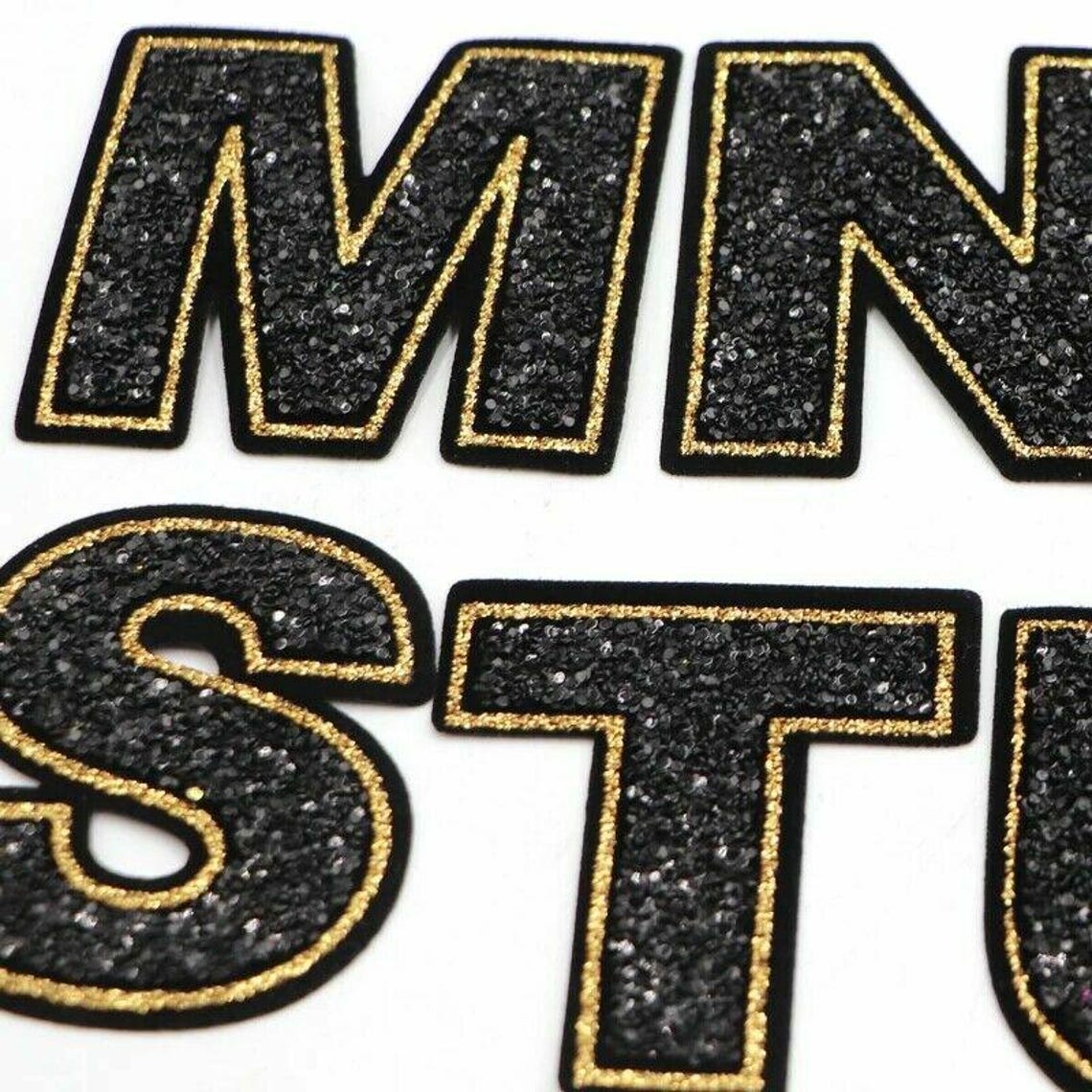 Black Sequin Letter Patch Patches Iron on / Sew on Retro Alphabet ...