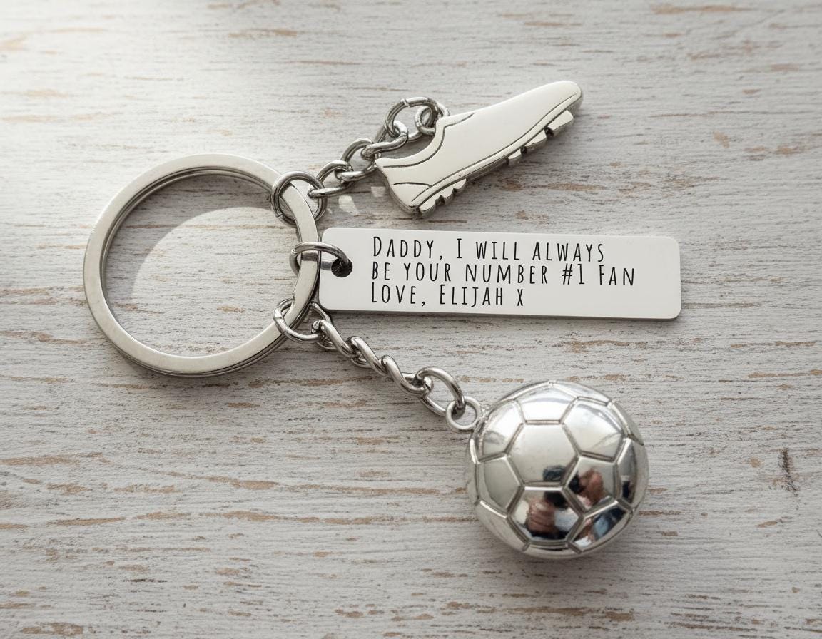 Personalised Keyring - Football Soccer Charm Engraved Gift - Custom ...